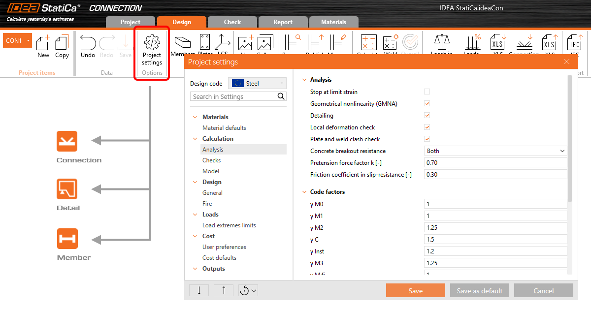 Project settings | IDEA StatiCa
